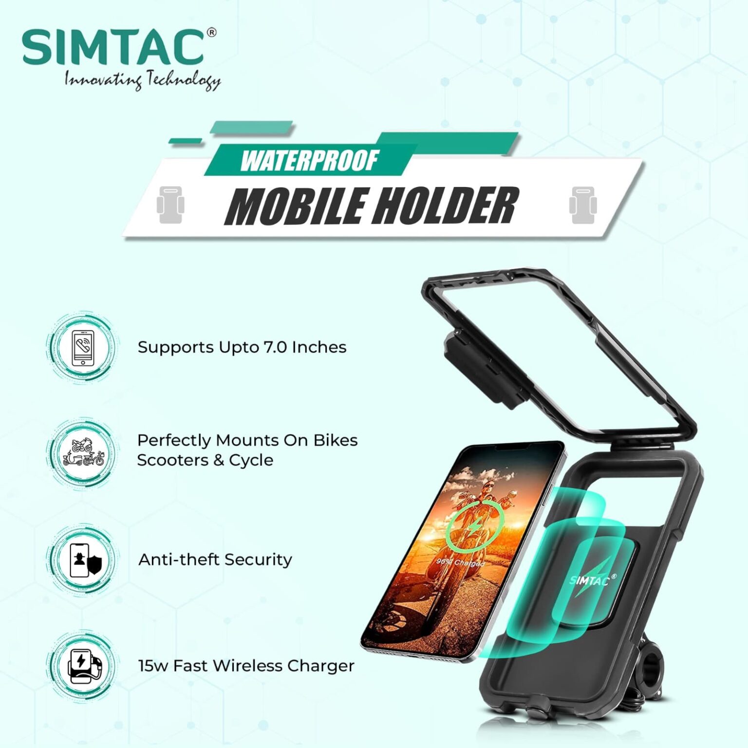 Simtac waterproof mobile holder with Wireless & Type-C charger (MHWPWC ...